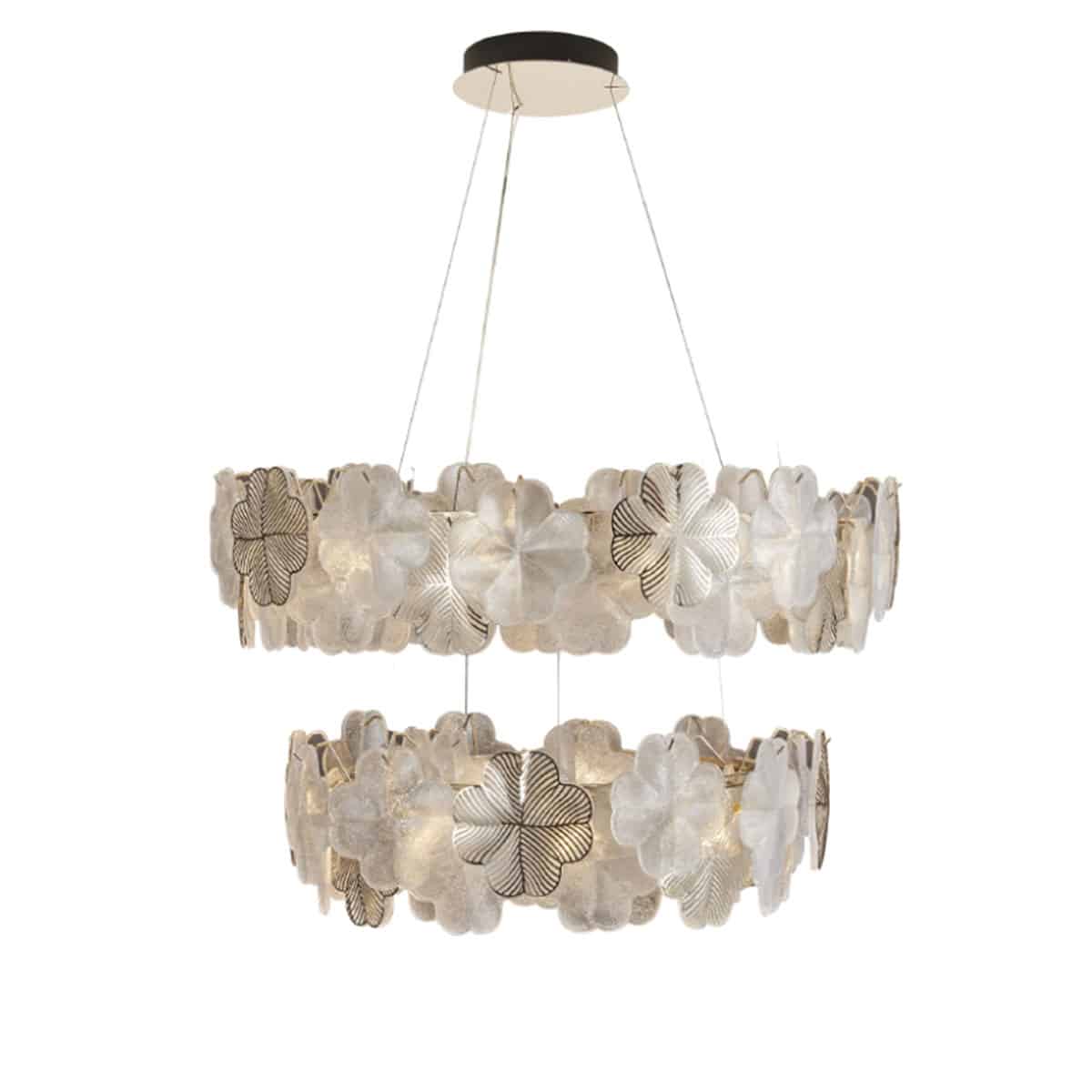 (LEO-ML-0006) 2 Tier Ribbed Glass Chandelier - Leo Light Lighting
